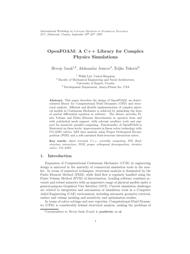OpenFOAM A C++ Library For Complex Physics Simulations | PDF | Computational Fluid Dynamics ...