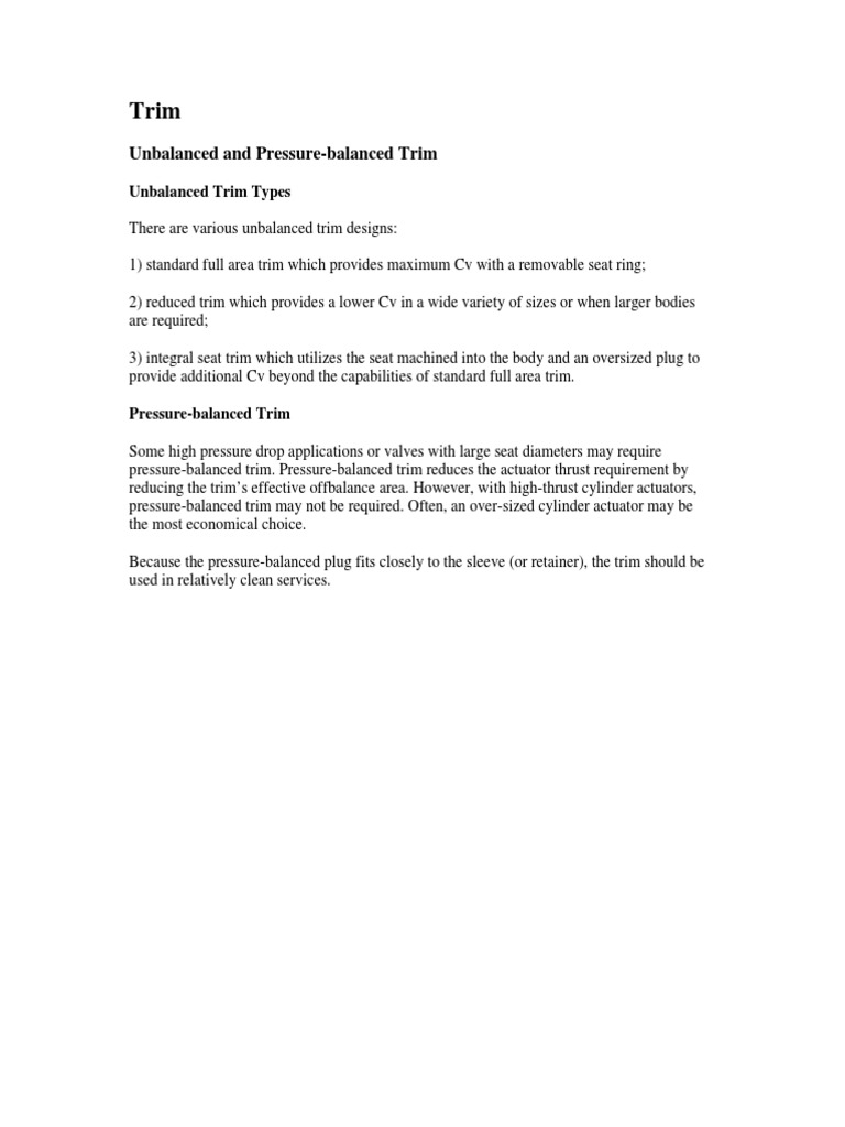 Unbalanced vs Pressure-Balanced Trim | PDF | Home & Garden | Computers