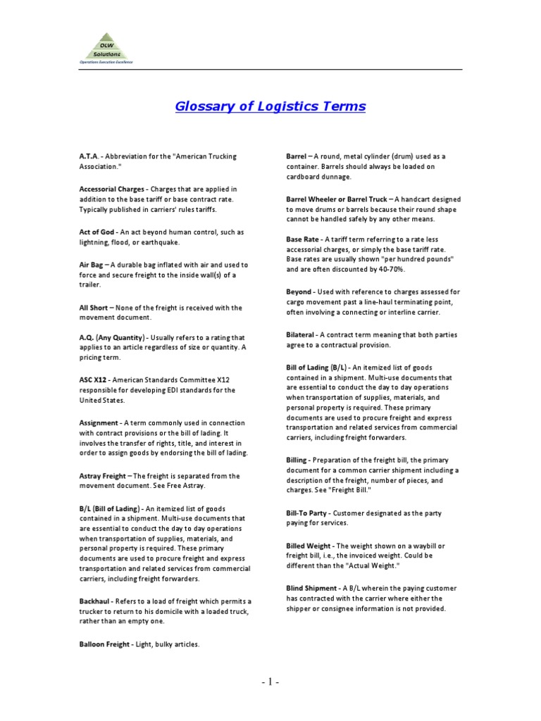Glossary of Logistics Terms | PDF | Cargo | Containerization
