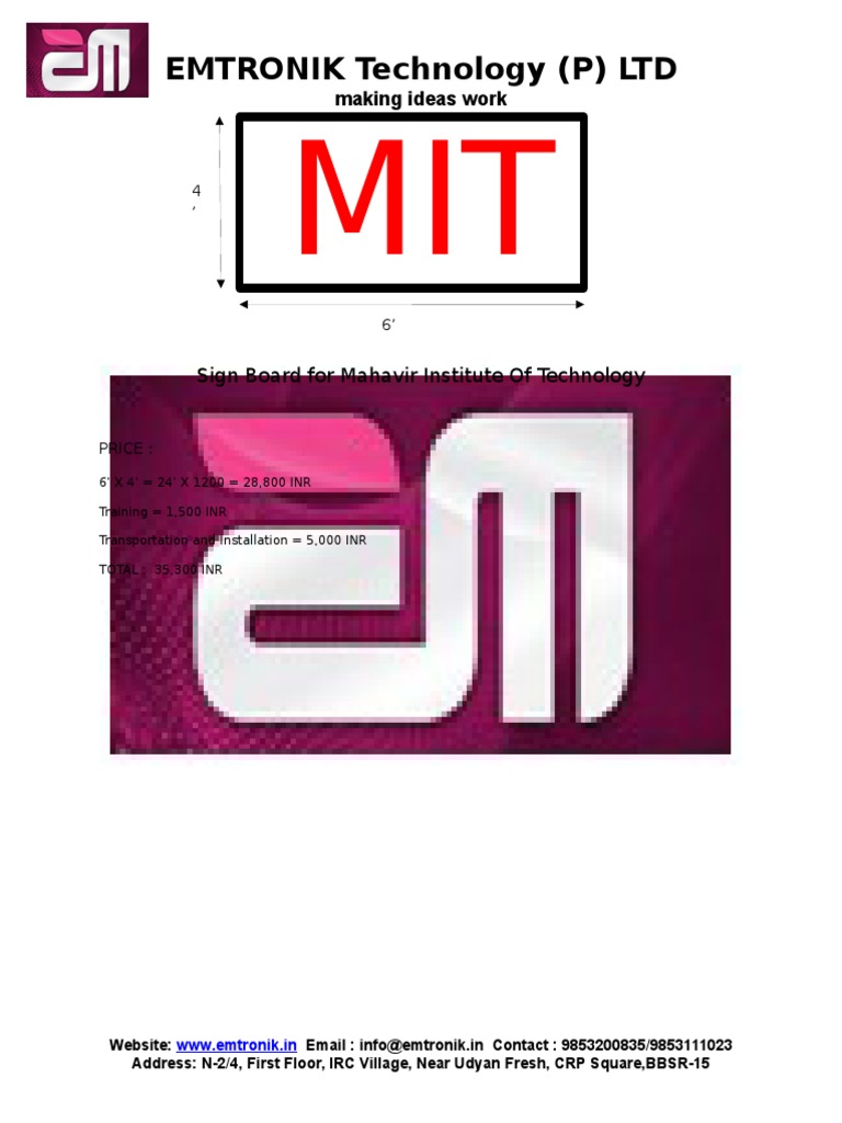 Sign Board Pricing for MIT | PDF | Computers