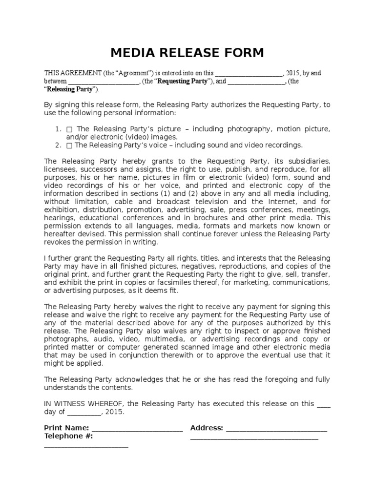 Media Release Form Template | PDF