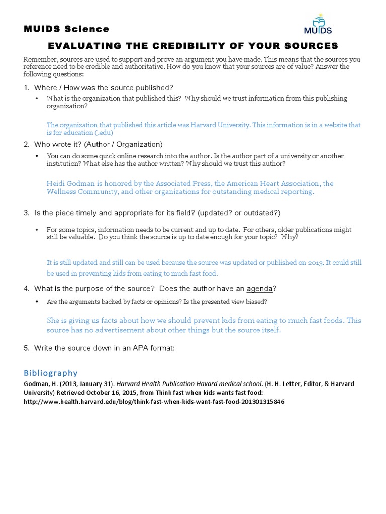 Evaluating Source Credibility for Research | PDF