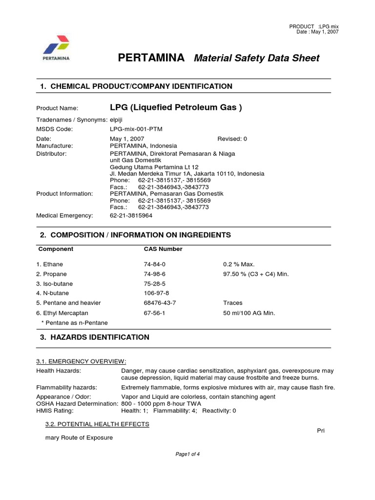 MSDS Gas Elpiji | PDF | Firefighting | Liquefied Petroleum Gas