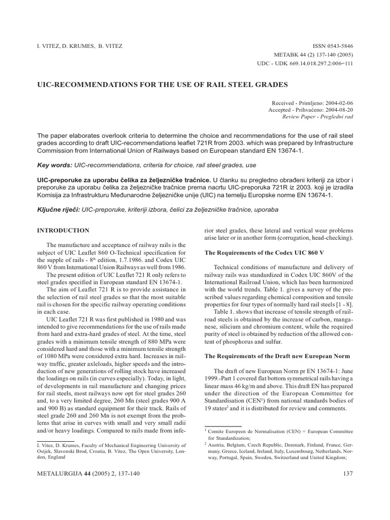UIC 60 Rail Specification Overview | PDF | Rail Transport | Fatigue ...