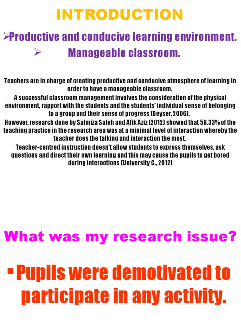 Productive and Conducive Learning Environment. Manageable Classroom ...