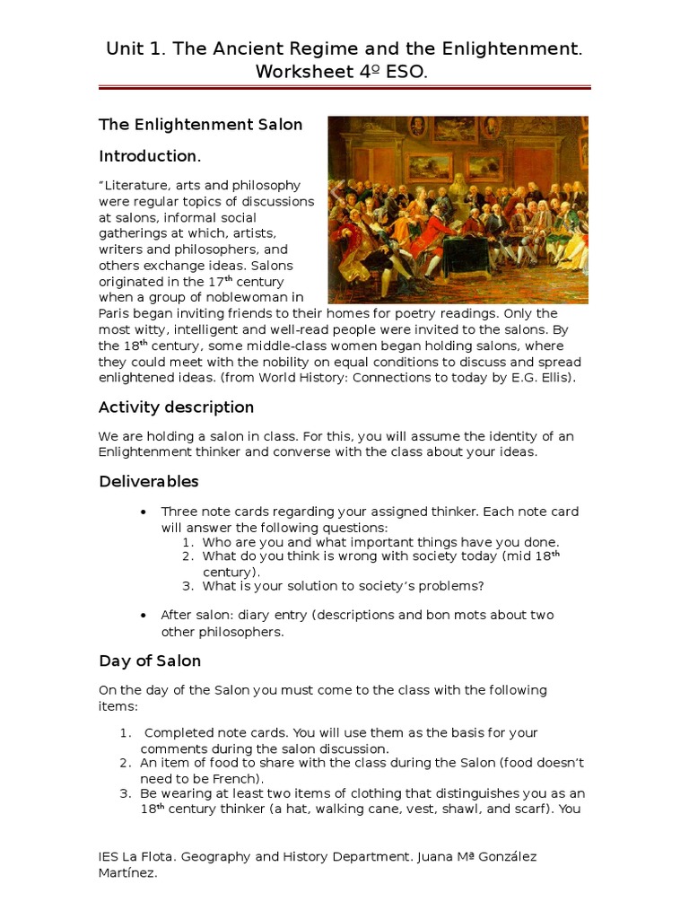 Enlightenment Salon Class Activity | PDF | Age Of Enlightenment | Early ...
