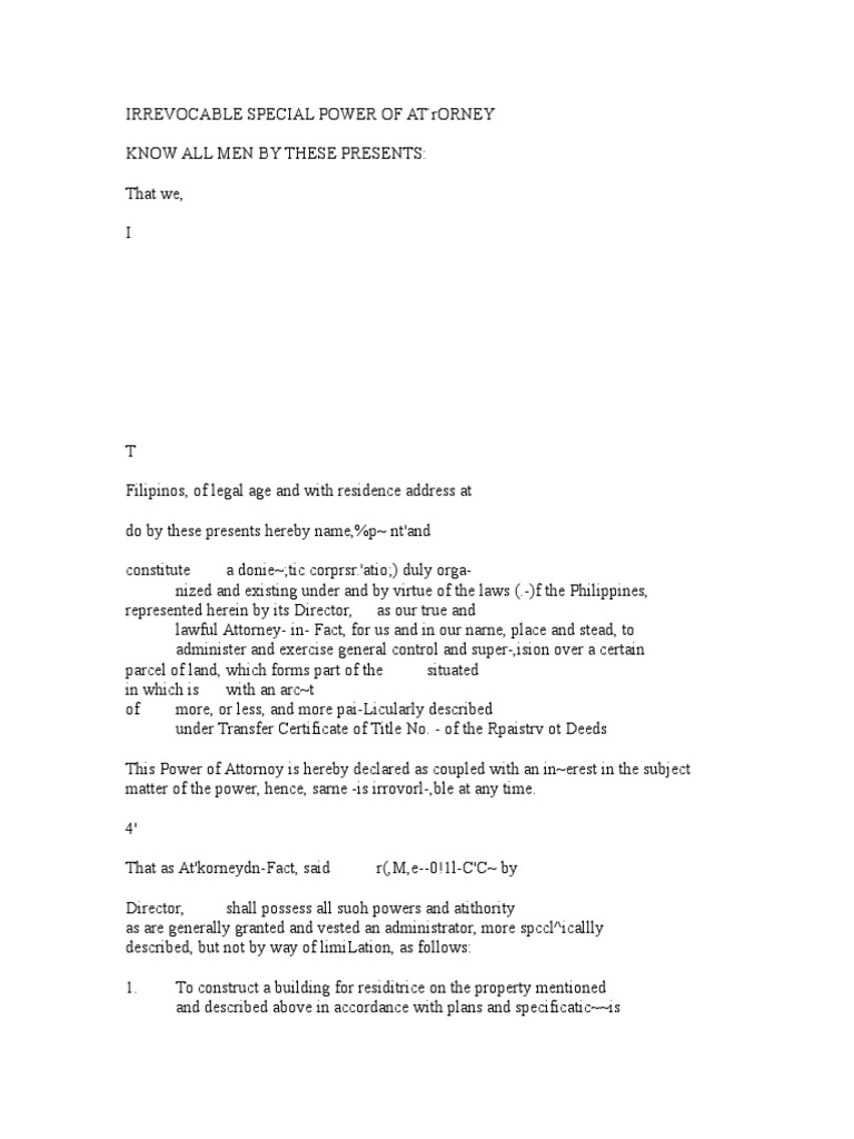 SPA Irrevocable | Power Of Attorney | Private Law