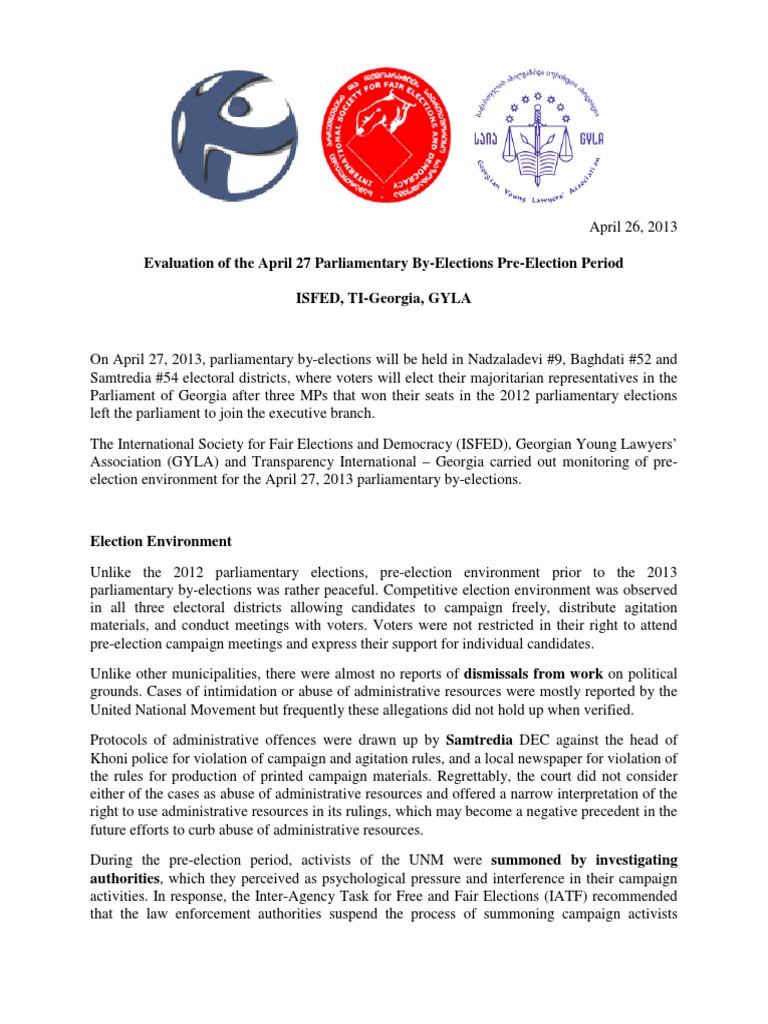 Evaluation of The April 27 Parliamentary By-Elections Pre-Election ...