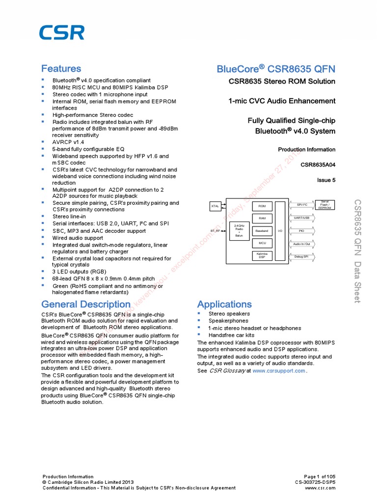CSR 8635 Datasheet | Analog To Digital Converter | Bluetooth