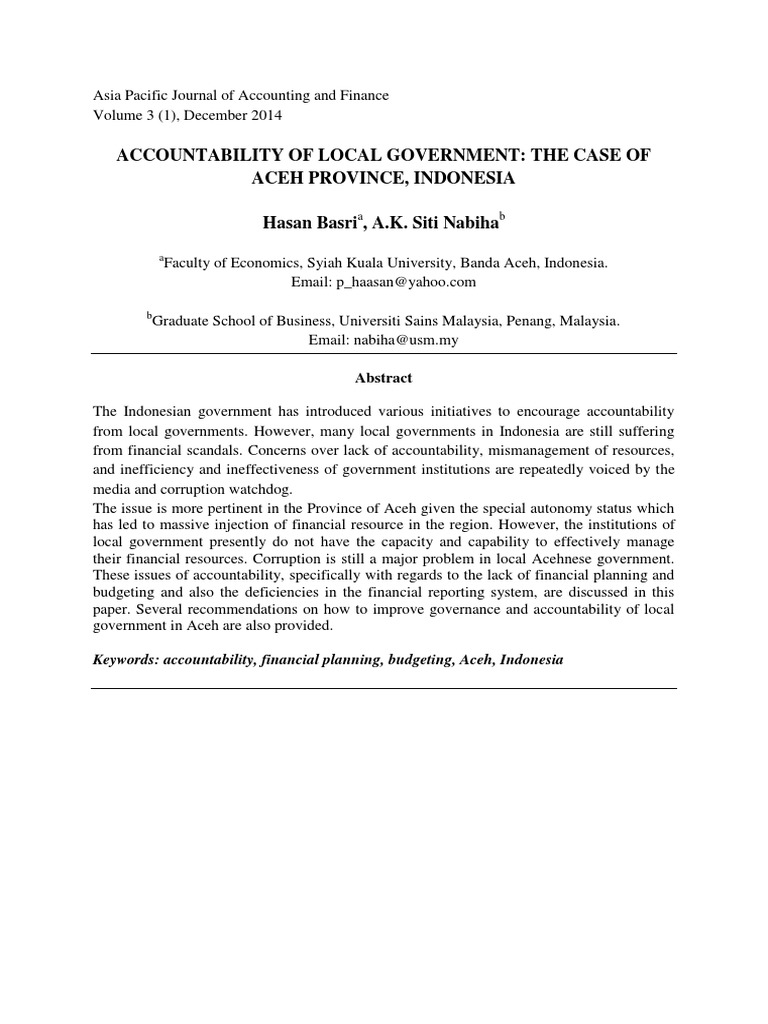 Accountability in Aceh's Local Governance | PDF | Accountability ...