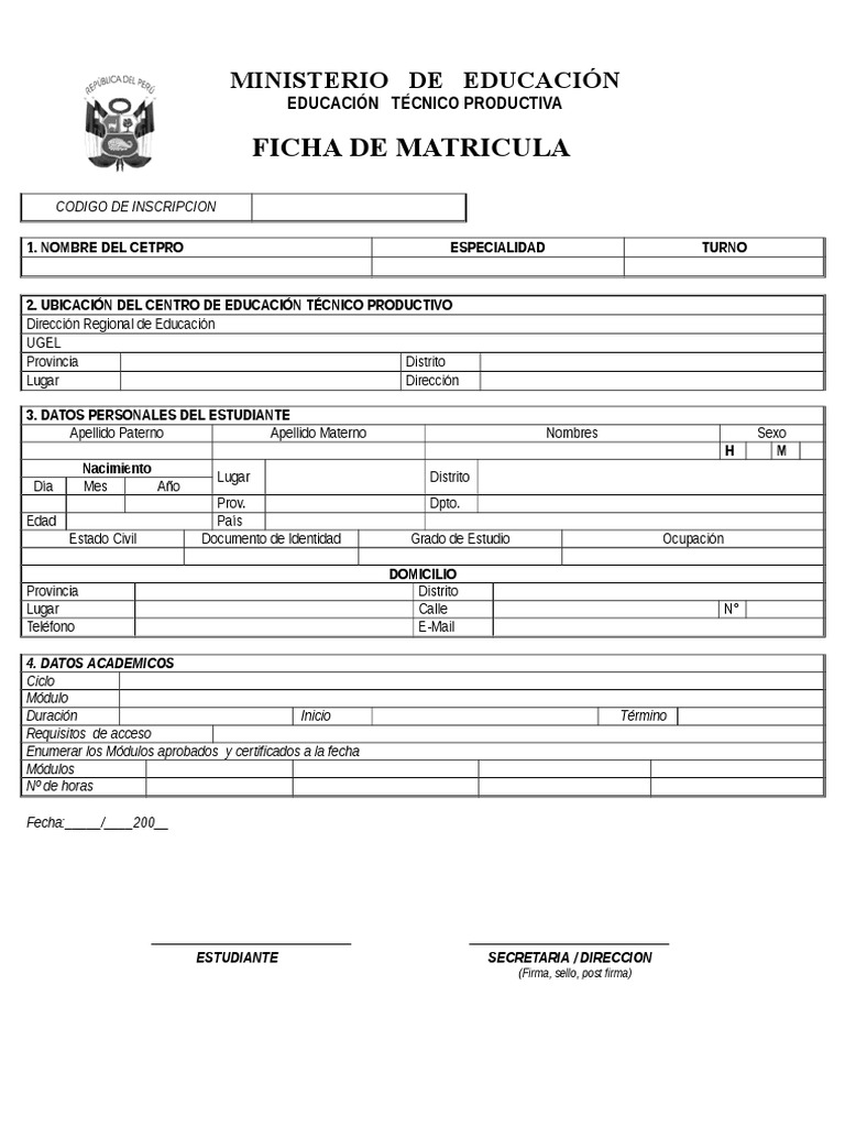 Ficha de Matricula | PDF