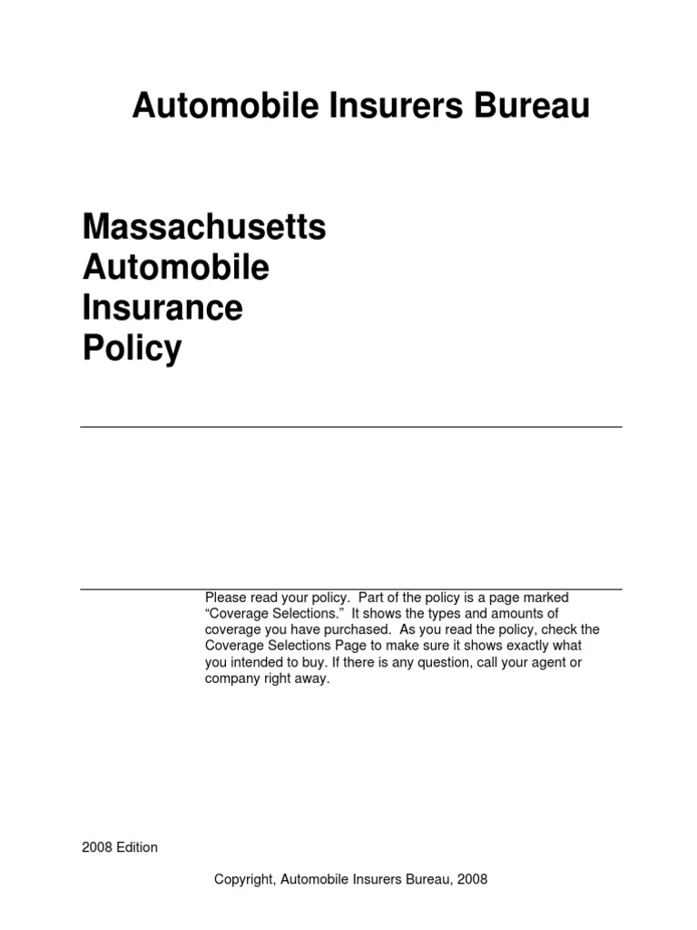 MA Auto Policy 8th Edition | PDF | Vehicle Insurance | Deductible