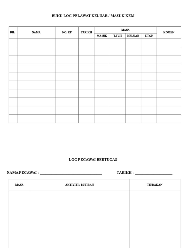 Borang Buku Log | PDF