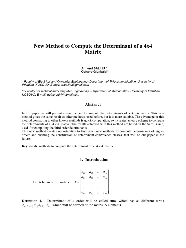 New Method for 4x4 Determinant Calculation | PDF | Determinant | Matrix ...