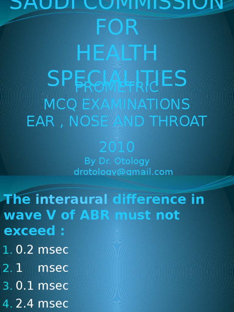 ENT MCQs for Medical Specialists | PDF | Esophagus | Human Head And Neck