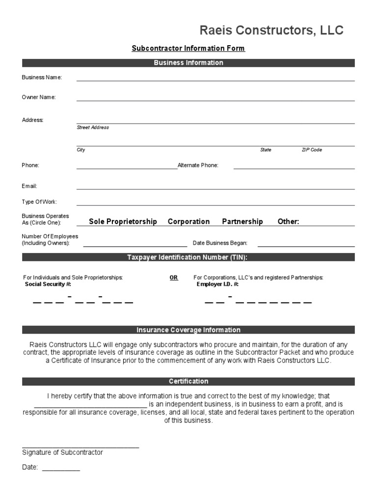 Subcontractor Information Form 1 | PDF