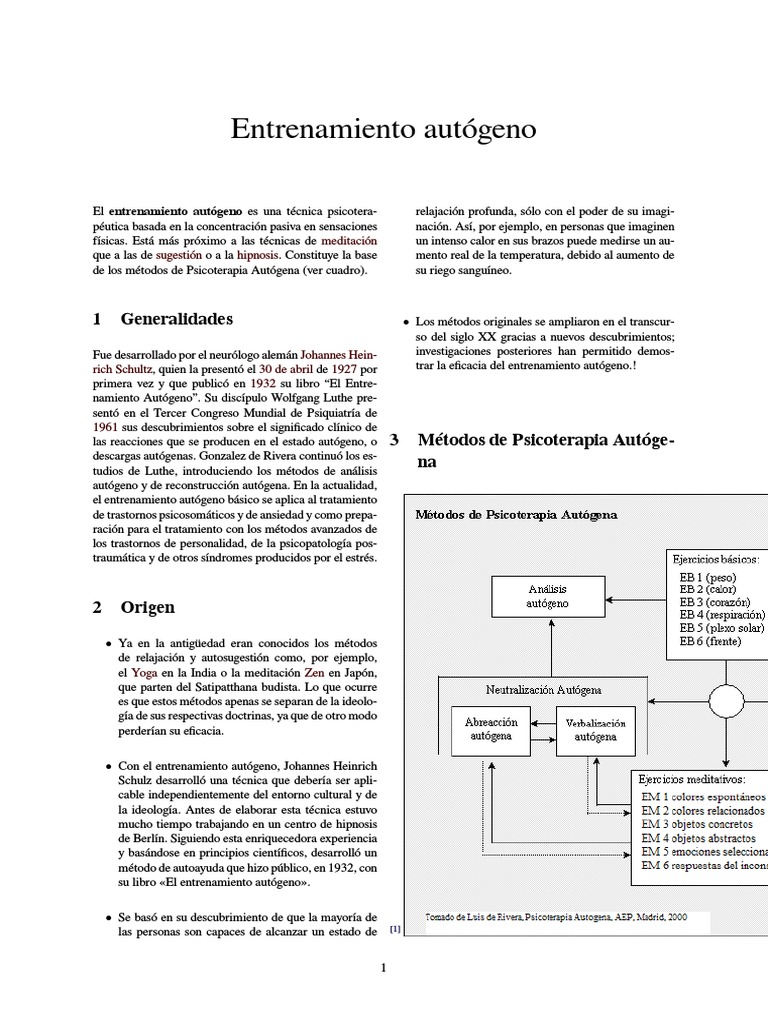 Entrenamiento Autógeno: Relajación y Autosugestión | PDF | Psicoterapia ...