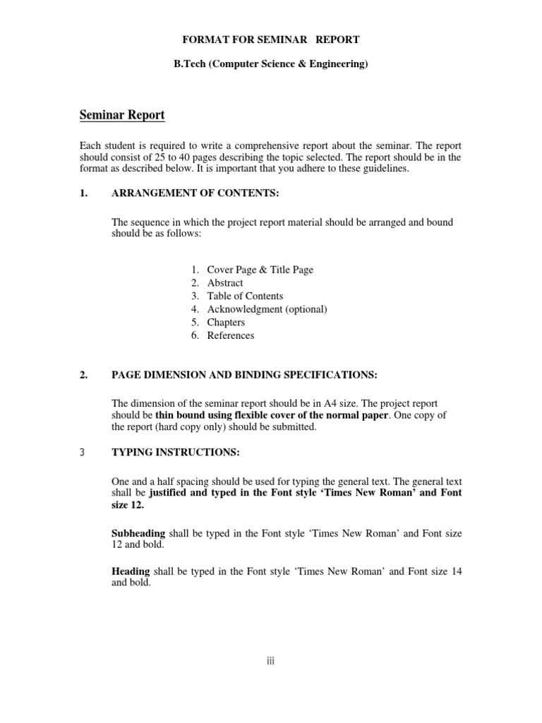 Sample Seminar Report | PDF | Abstract (Summary) | Times New Roman