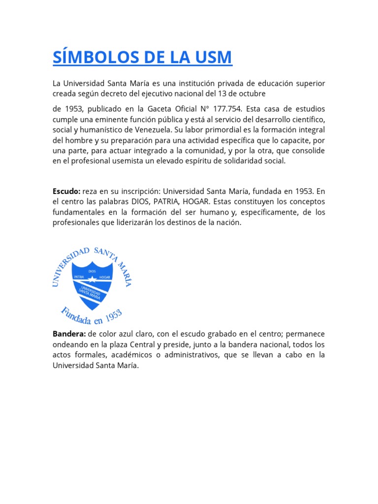 Símbolos de la Universidad Santa María | PDF