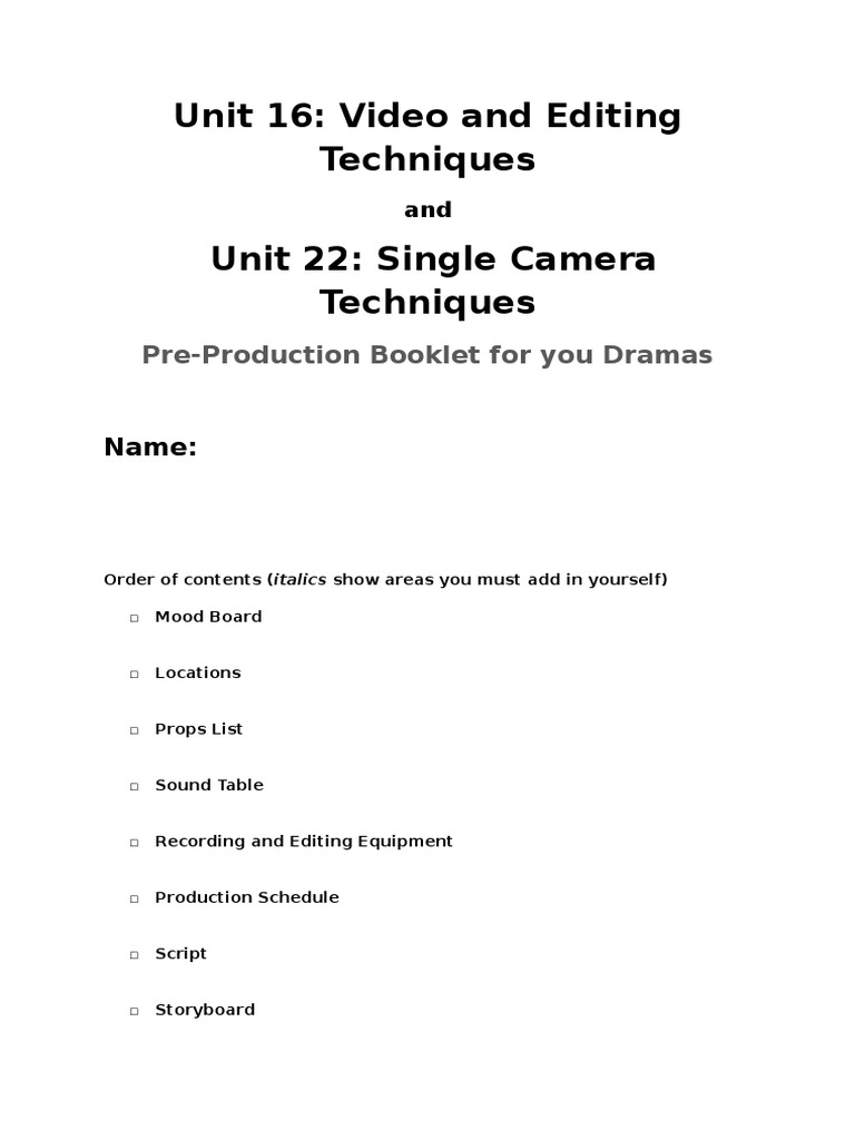 Unit 22 Lo2 Production Booklet | PDF | Leisure