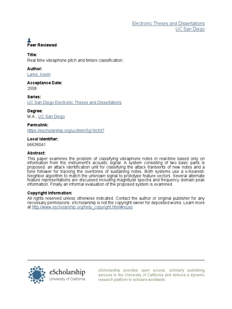 Real Time Vibraphone Pitch and Timbre Classification | PDF | Spectral ...