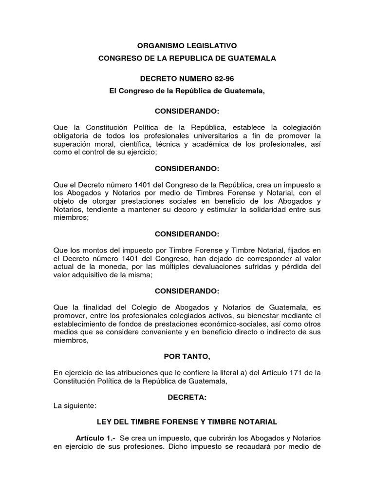 Ley Del Timbre Forense y Timbre Notarial (82-96) | PDF | Virtud | Gobierno