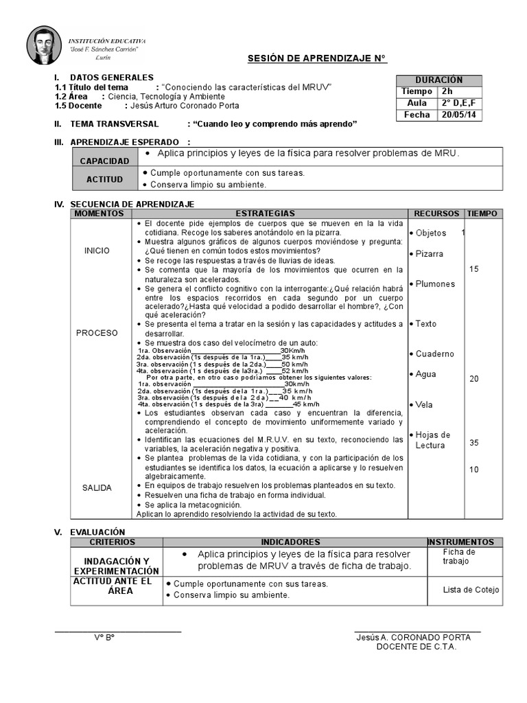 Sesión Mruv | PDF | Aceleración | Aprendizaje