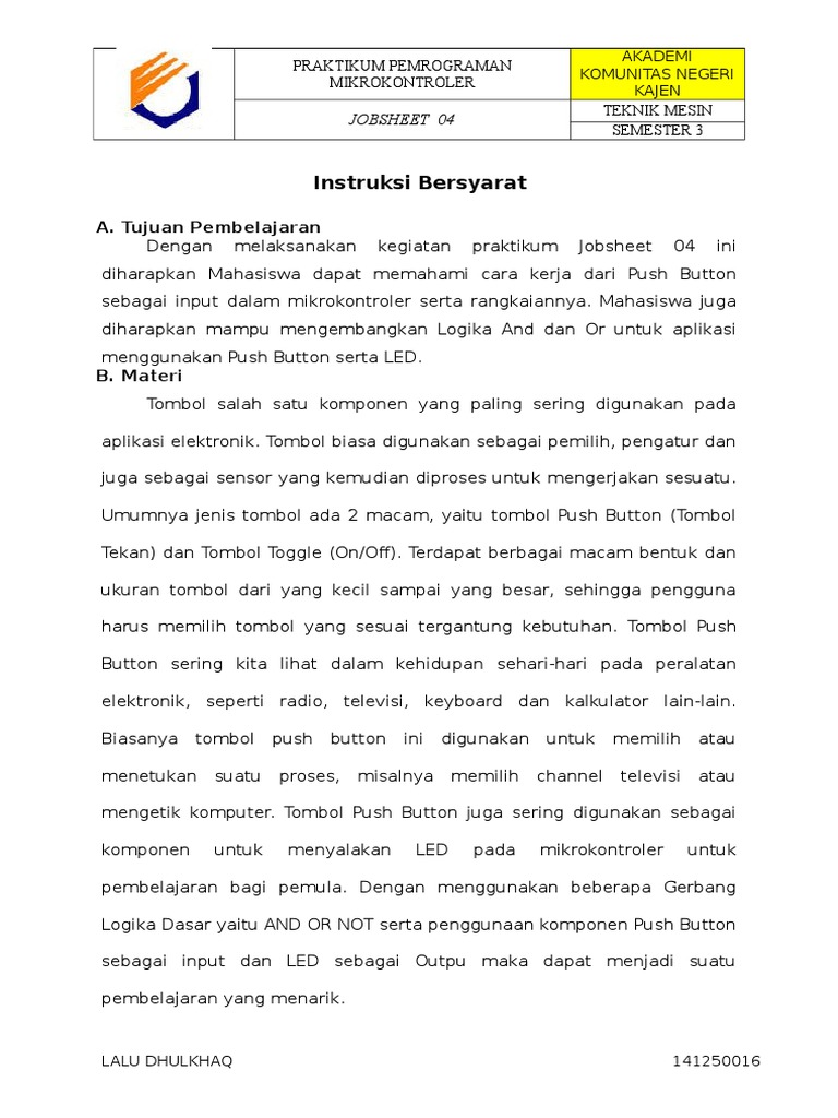 Belajar Mikrokontroler (Push Button & LED) | PDF