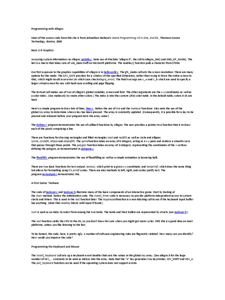 Programming With Allegro | PDF | Thread (Computing) | Subroutine