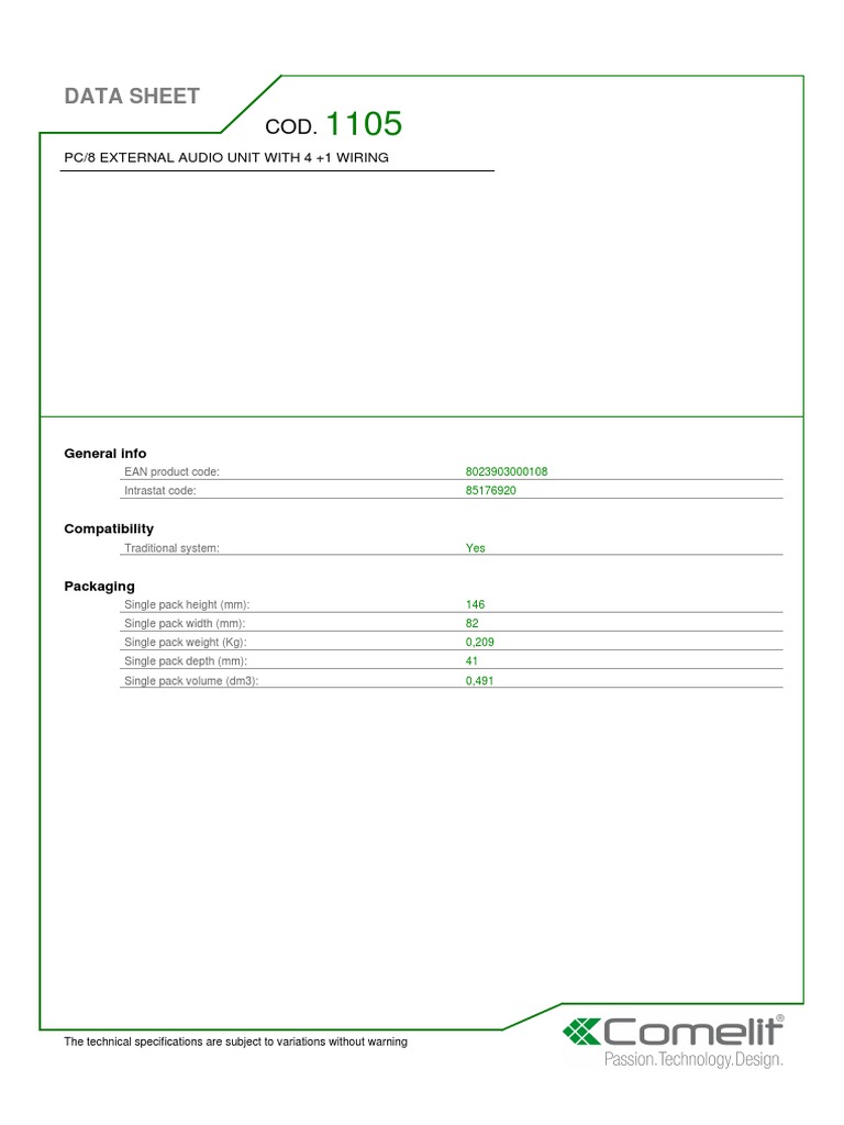 Comelit 1105 Data Sheet | PDF
