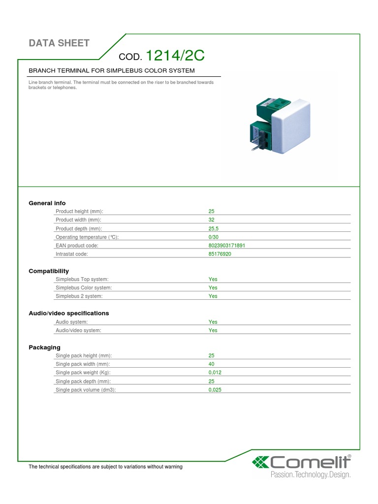 Comelit 1214 - 2C Data Sheet | PDF