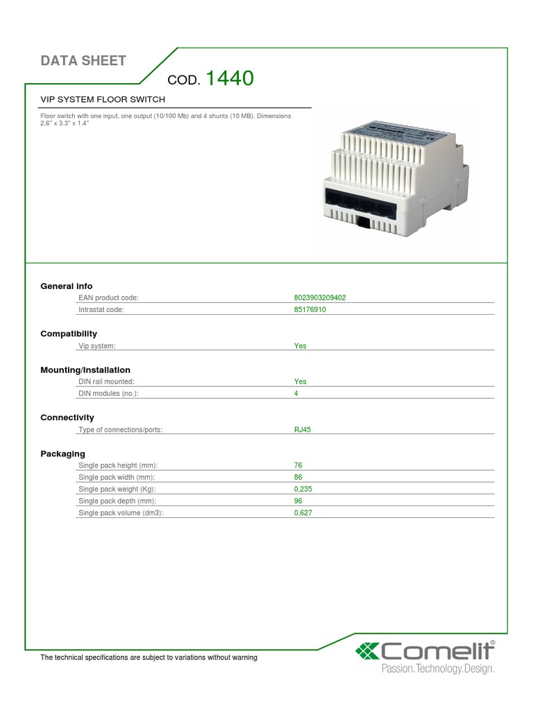 Comelit 1440 Data Sheet | PDF | Technology & Engineering | Home & Garden