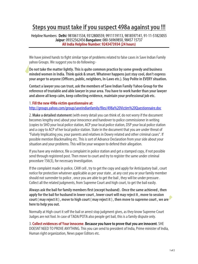 New 498a Victim Guidelines | Bail | Complaint