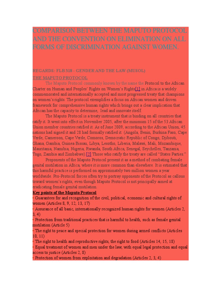 Comparison Between The Maputo Protocol and The Convention On ...