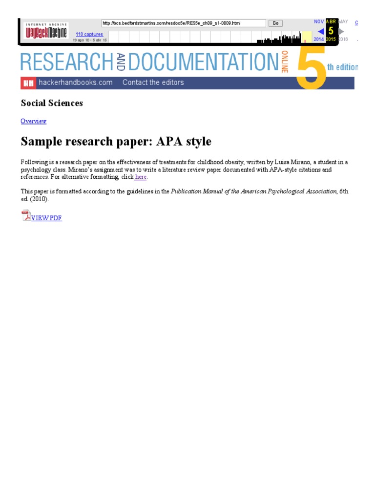 Sample Research Paper: APA Style: Social Sciences | PDF