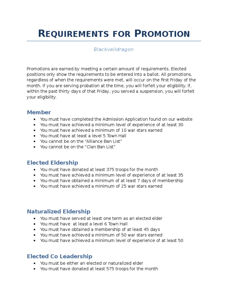 Requirements For Promotion | PDF
