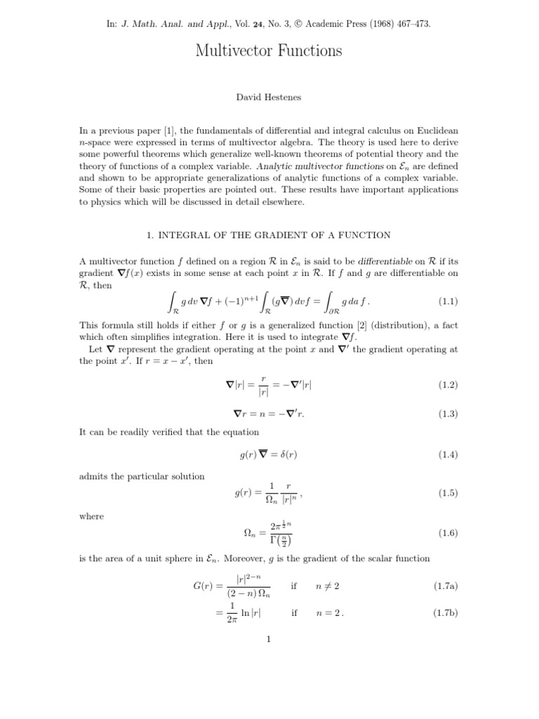 Multivector Functions PDF | PDF | Complex Analysis | Integral