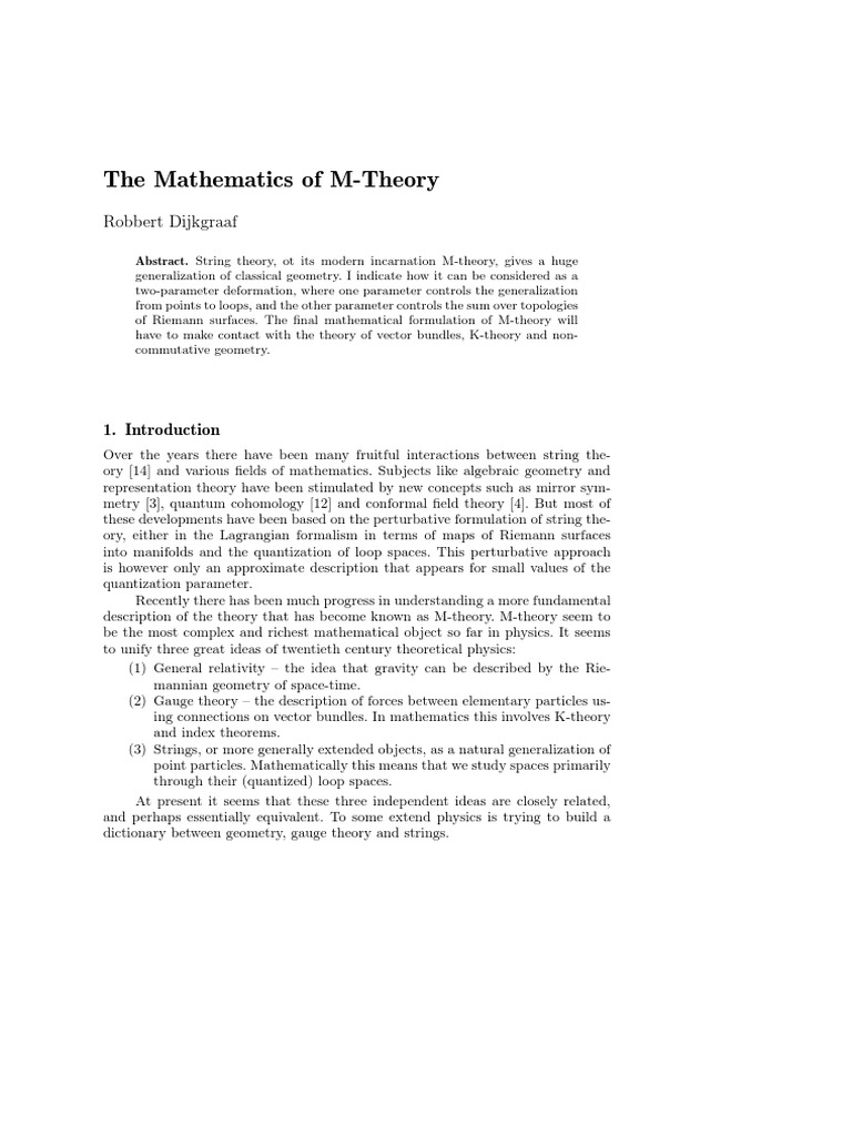 M-Theory: A Mathematical Overview | PDF | String Theory | Geometry
