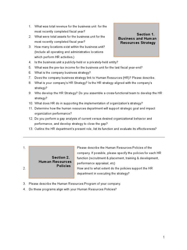 HR Audit Questionnaire | PDF | Human Resource Management | Employee ...