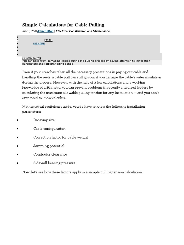 Simple Calculations For Cable Pulling | PDF | Cable | Mechanical ...