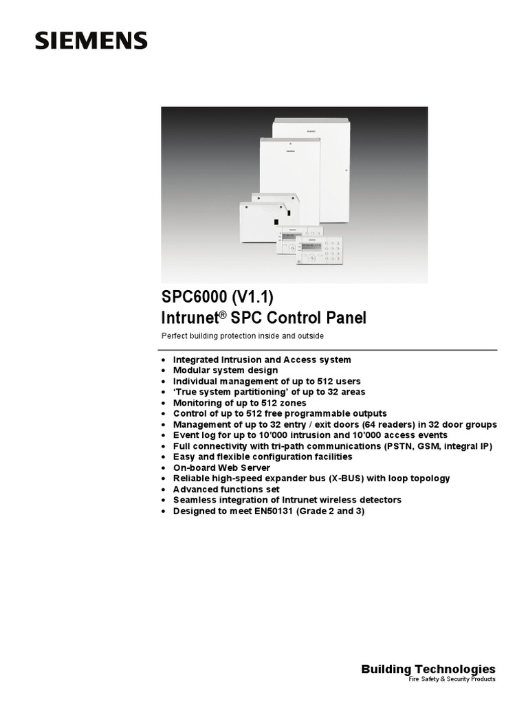 Datasheet SPC6000 | Security Alarm | Short Message Service