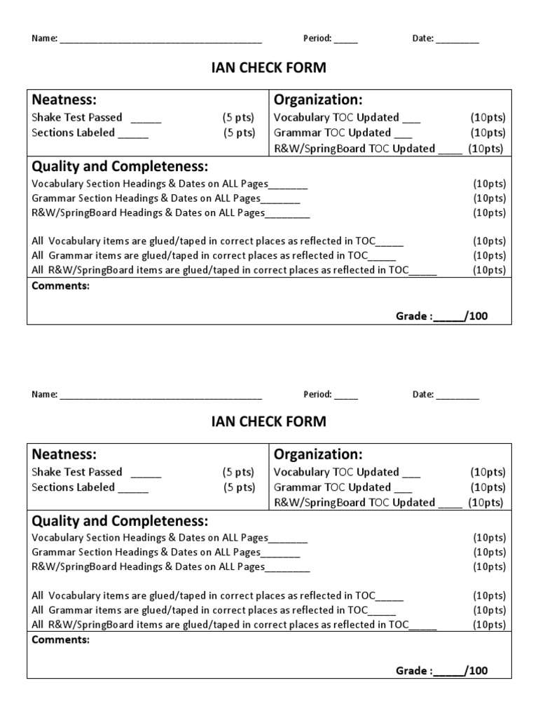 Ian Check Form | PDF