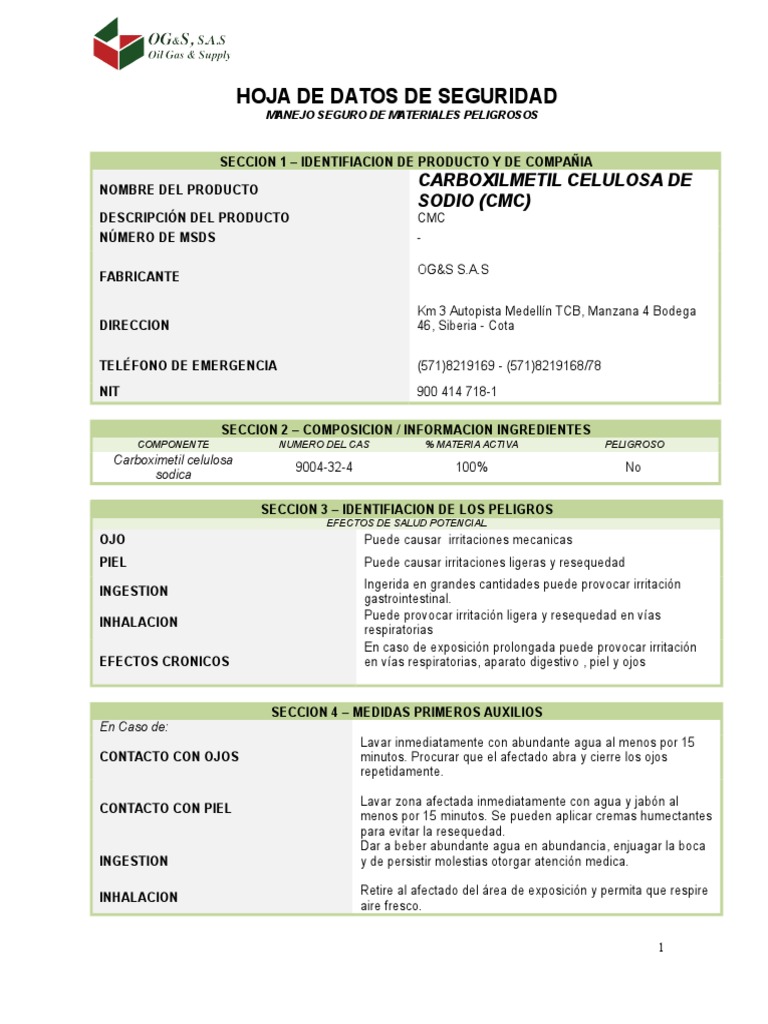 MSDS CMC | PDF | Solubilidad | Agua