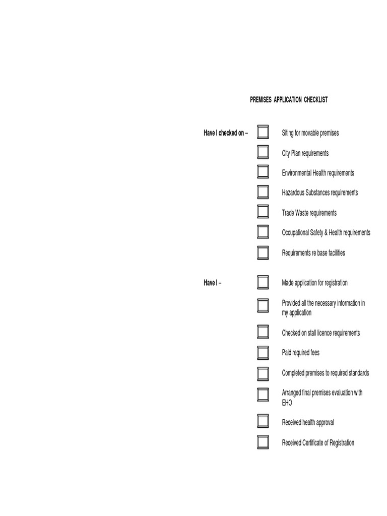 Have I Checked On - : Premises Application Checklist | PDF ...