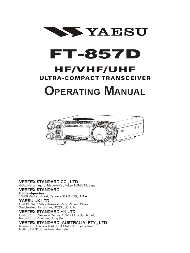 FT 857d Manual | PDF | Antenna (Radio) | Electromagnetic Interference