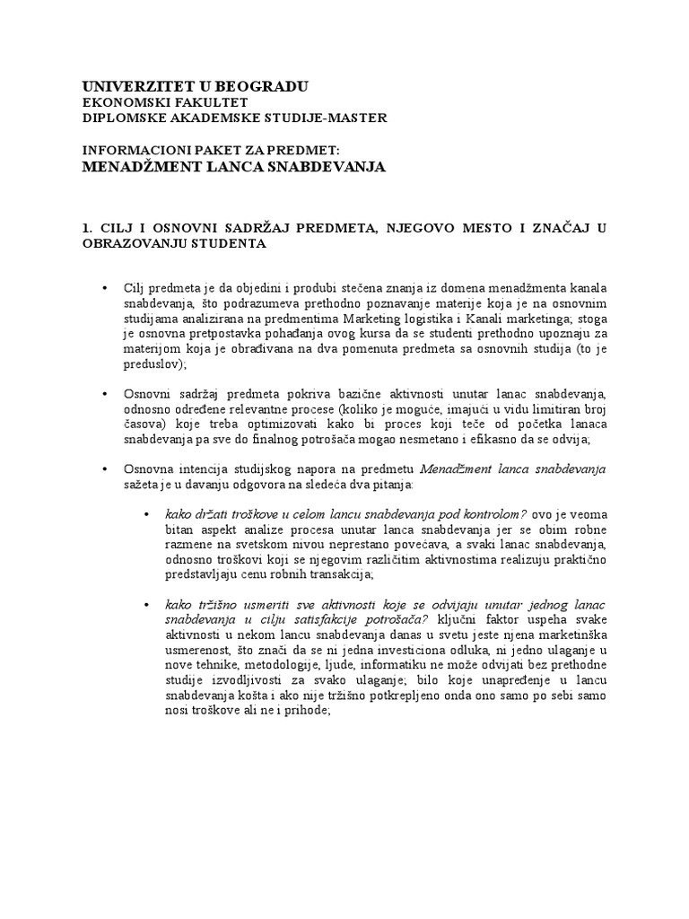 Informacioni Paket-Menadzment Lanca Snabdevanja | PDF