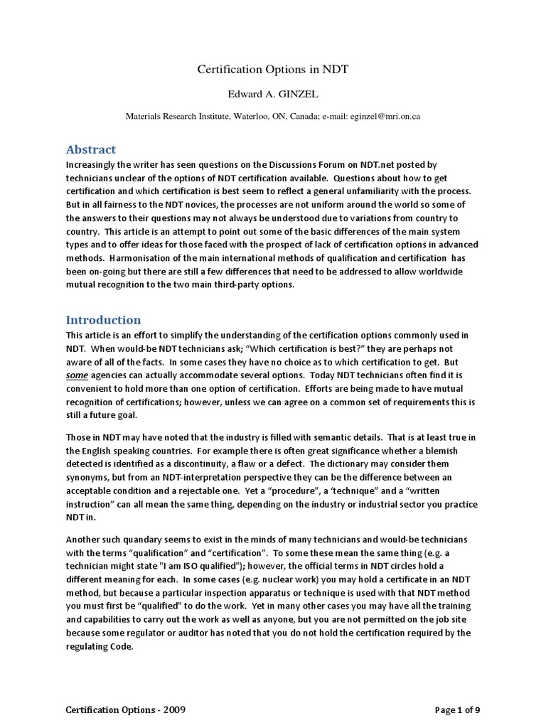 NDT Certification Options Explained | PDF | Nondestructive Testing ...