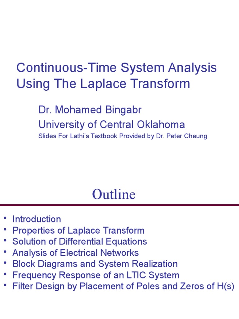 Continuous-Time System Analysis Using Laplace Transform | PDF | Systems ...