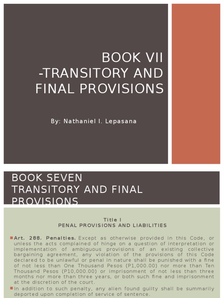 Book VII - Transitory and Final Provisions | Private Law | Ethical ...