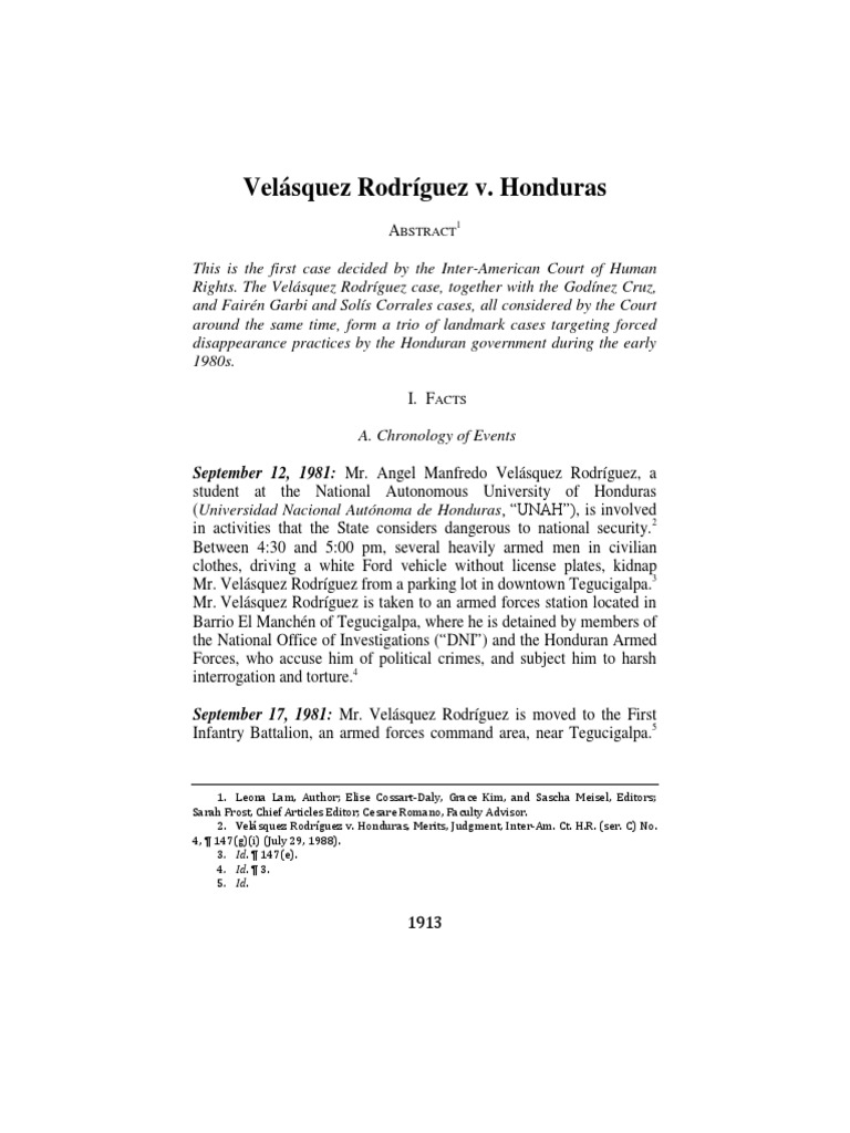 Velasquez Rodriguez v. Honduras | PDF | Judgment (Law) | Torture